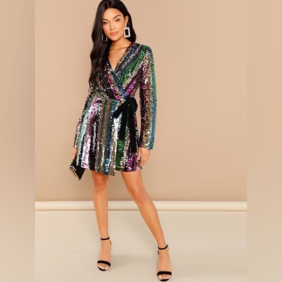 SHEIN | Dresses | Sequence Sparkly Wrap Dress | Poshmark